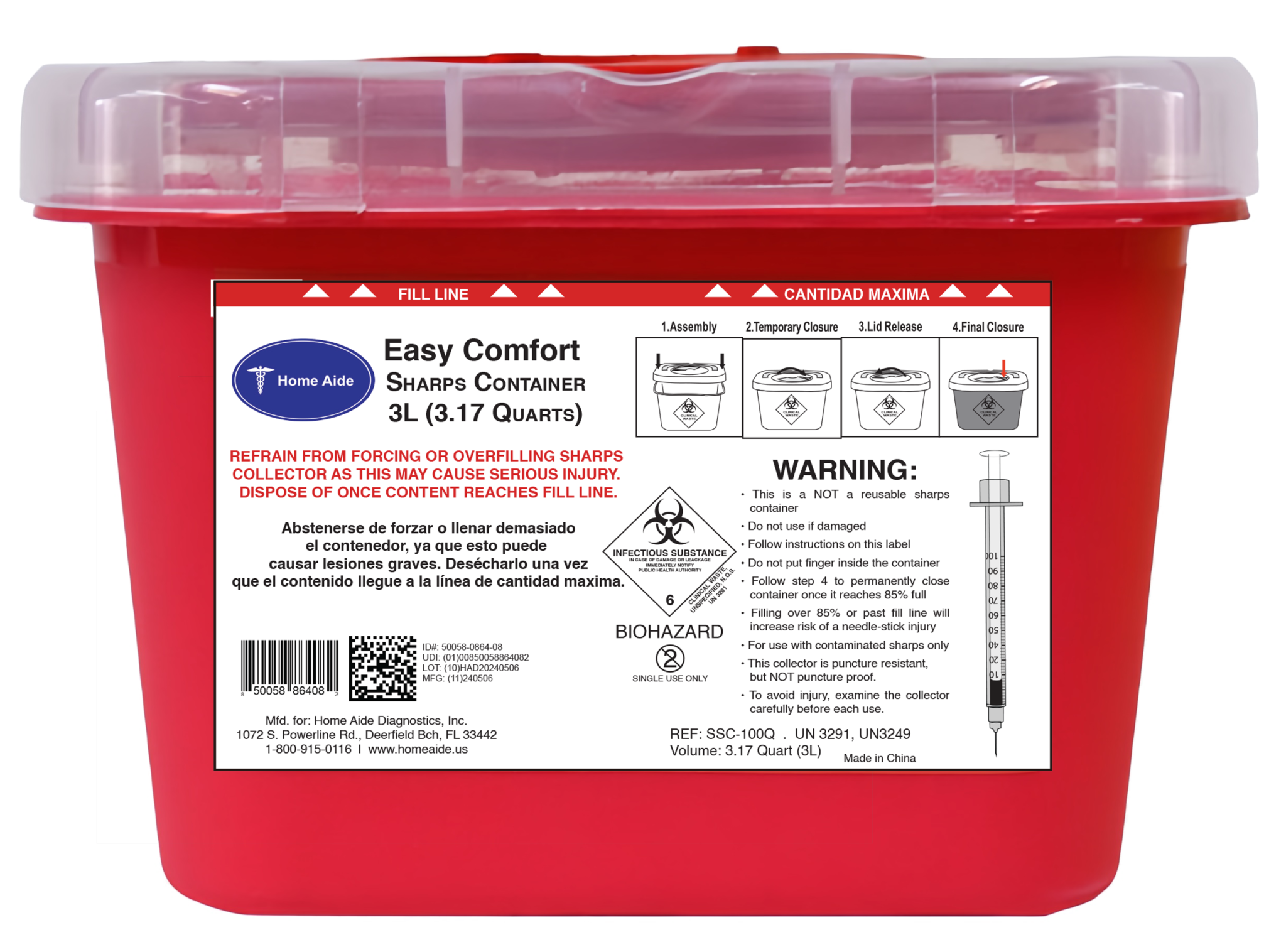 Easy Comfort Sharps Container – 3L – Home Aide Diagnostics